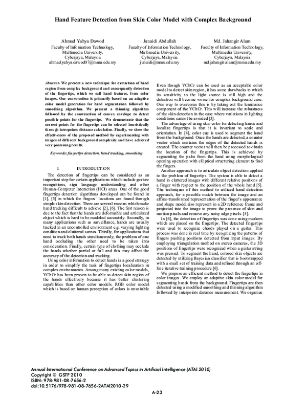 (PDF) Hand Feature Detection from Skin Color Model with Complex Background