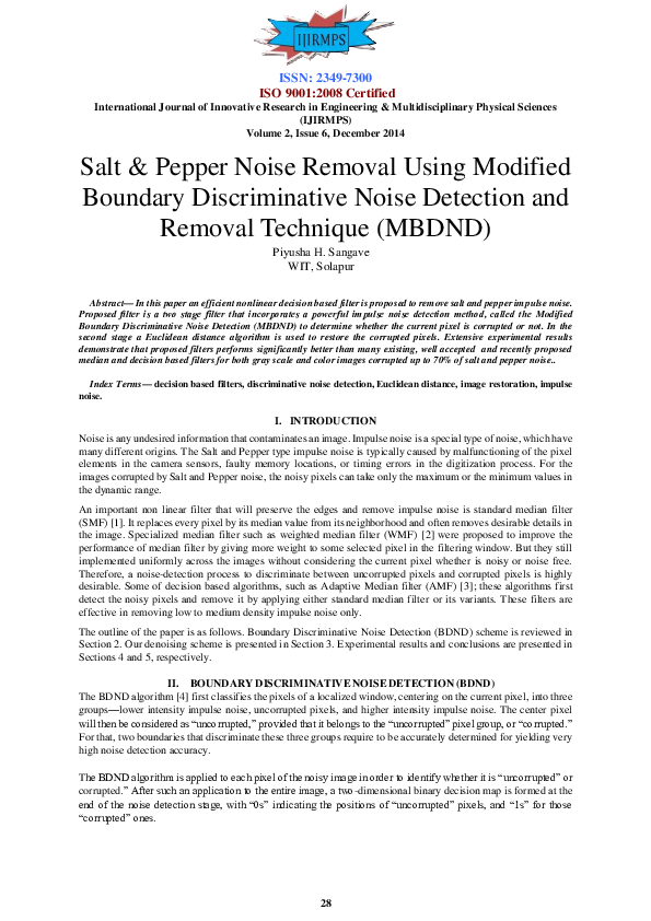 (PDF) Impulse noise detection and removal by modified boundary discriminative noise detection ...