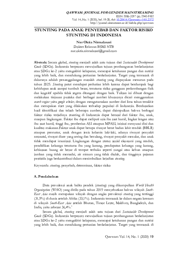 (PDF) Stunting Pada Anak: Penyebab Dan Faktor Risiko Stunting DI Indonesia (PDF) Stunting Pada Anak: Penyebab Dan Faktor Risiko Stunting DI Indonesia