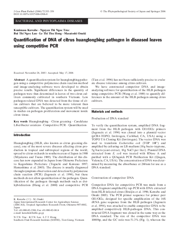 (PDF) Quantification of DNA of citrus huanglongbing pathogen in ...