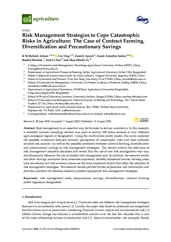 (PDF) Risk Management Strategies to Cope Catastrophic Risks in ...