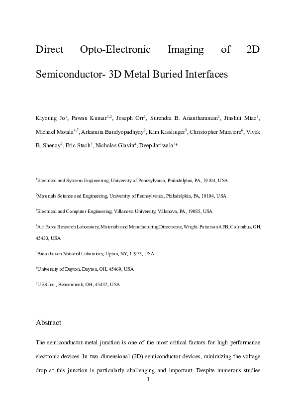 (PDF) Direct Optoelectronic Imaging of 2D Semiconductor–3D Metal Buried ...