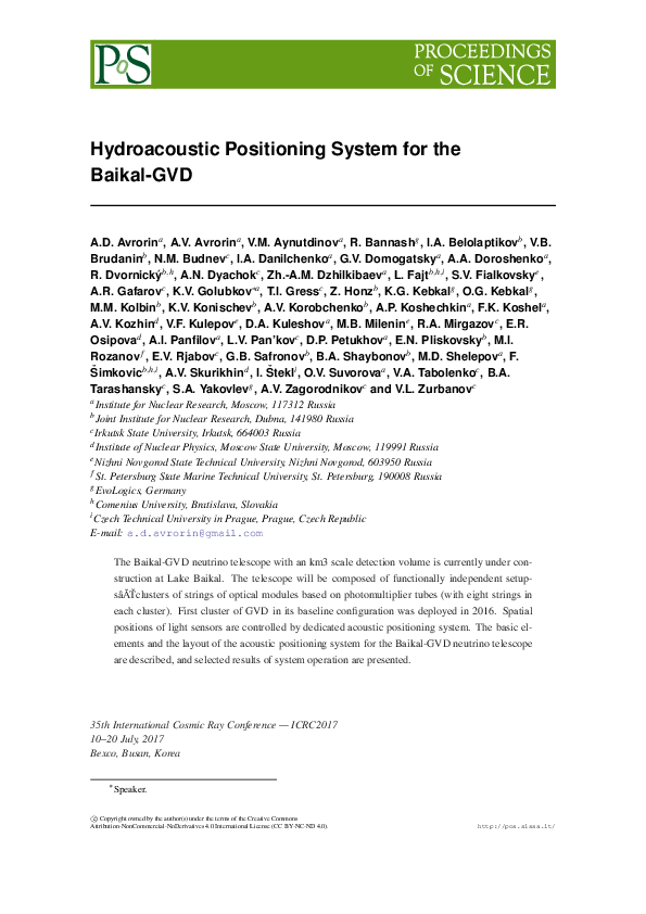 (PDF) Hydroacoustic Positioning System for the Baikal-GVD