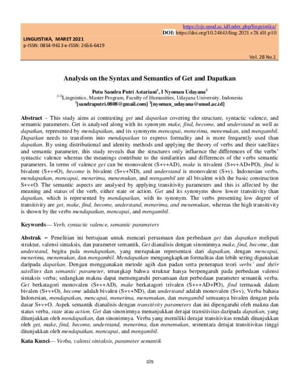 (PDF) Analysis on the Syntax and Semantics of Get and Dapatkan