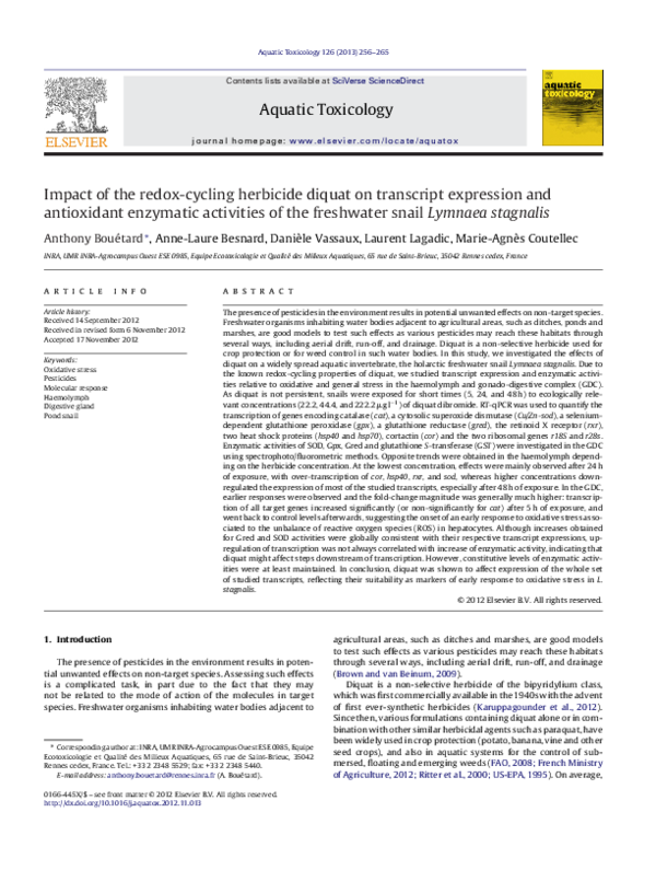 (PDF) Impact of the redox-cycling herbicide diquat on transcript ...