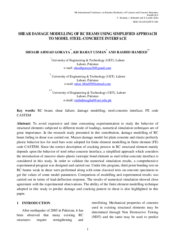 (PDF) Shear Damage Modeling of RC Beams Using Simplified Approach to Model Steel-Concrete ...