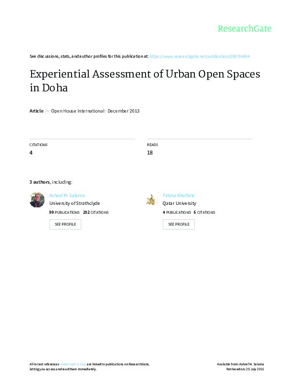 (PDF) Experiential Assessment of Urban Open Spaces in Doha