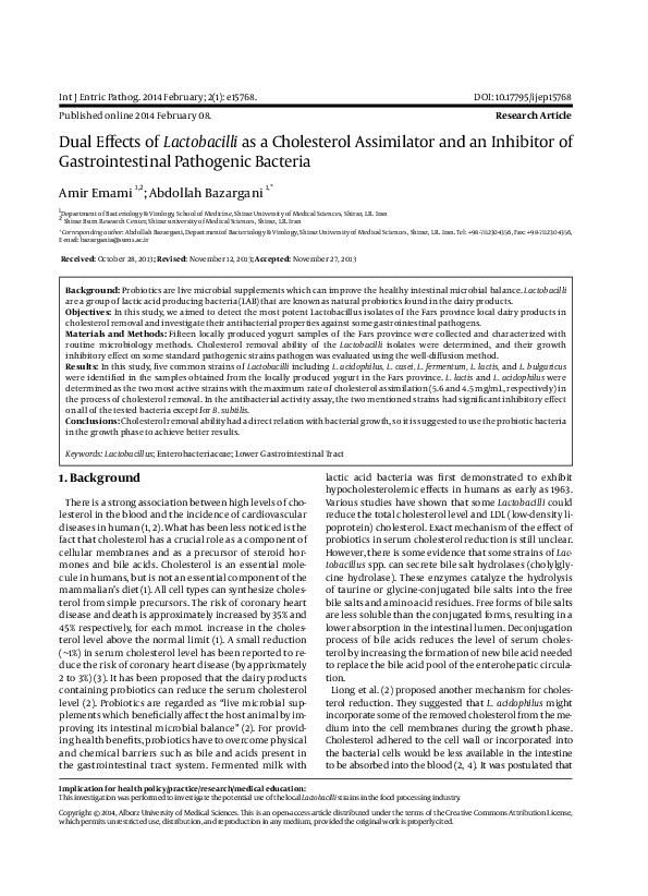 (PDF) Dual Effects of Lactobacilli as a Cholesterol Assimilator and an ...