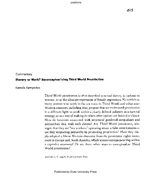 Pdf Slavery Or Work Reconceptualizing Third World Prostitution
