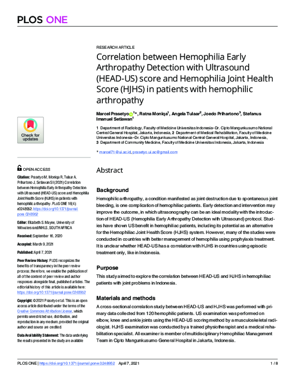 (PDF) Correlation between Hemophilia Early Arthropathy Detection with ...