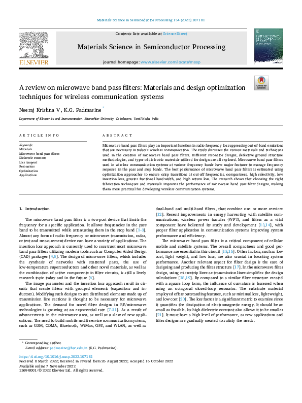 (PDF) A review on microwave band pass filters: Materials and design ...