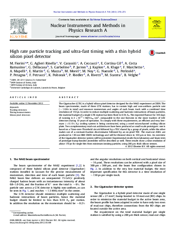 (PDF) High rate particle tracking and ultra-fast timing with a thin hybrid silicon pixel ...