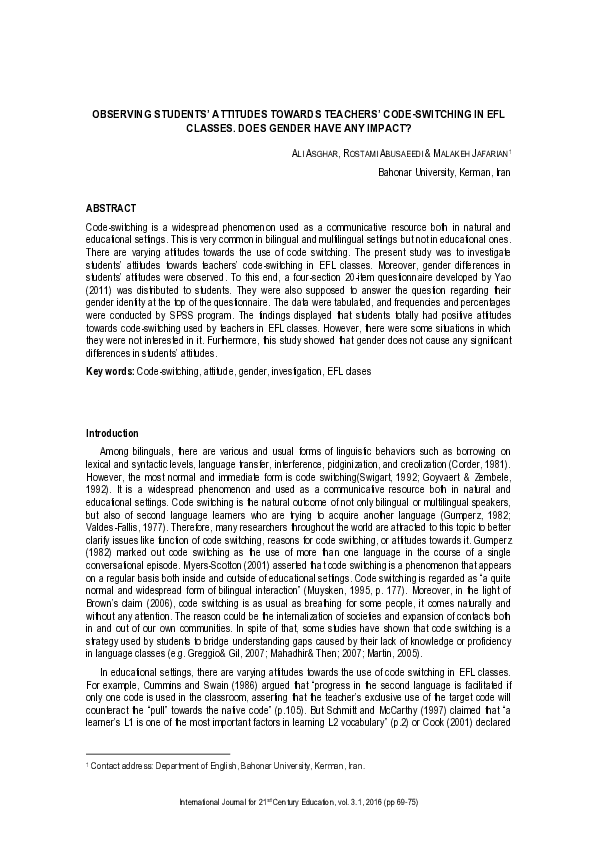 (PDF) Observing Students’ Attitudes Towards Teachers’ Code-Switching in ...