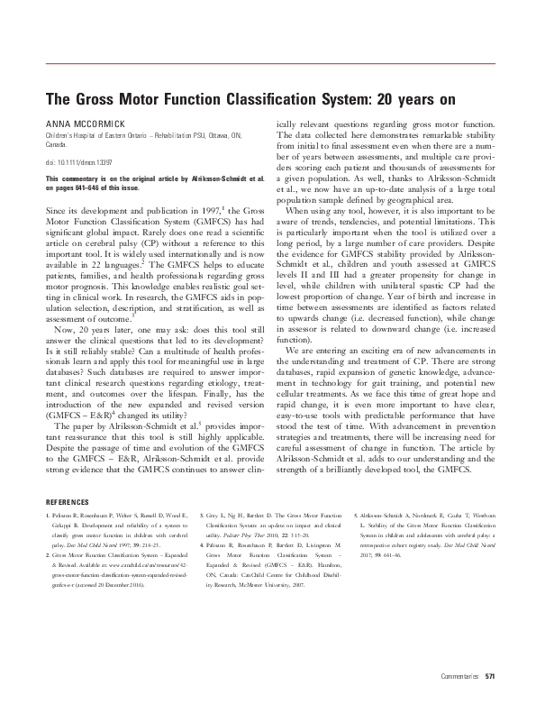 (PDF) The Gross Motor Function Classification System: 20 years on