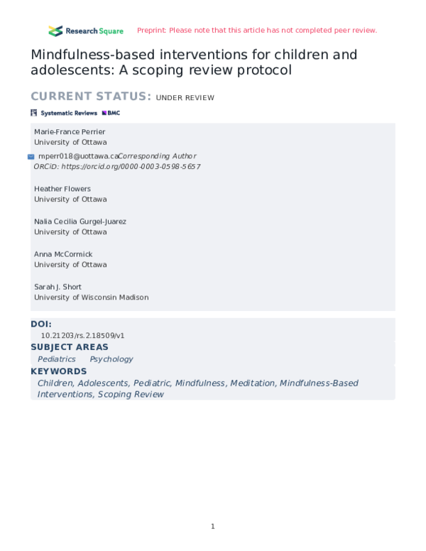(PDF) Mindfulness-based interventions for children and adolescents: A scoping review protocol