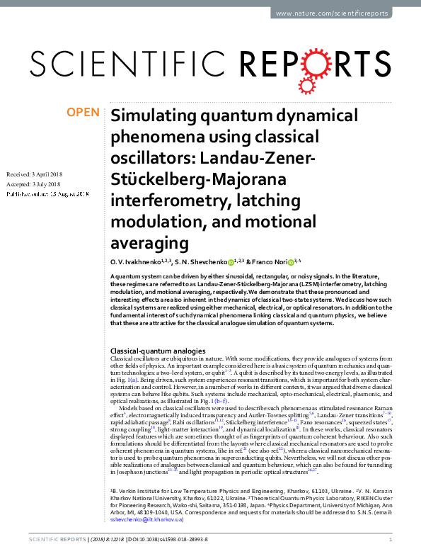 (PDF) Simulating quantum dynamical phenomena using classical oscillators: Landau-Zener ...