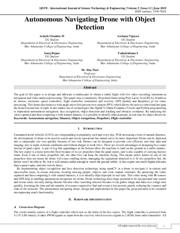 (PDF) Autonomous Navigating Drone with Object Detection