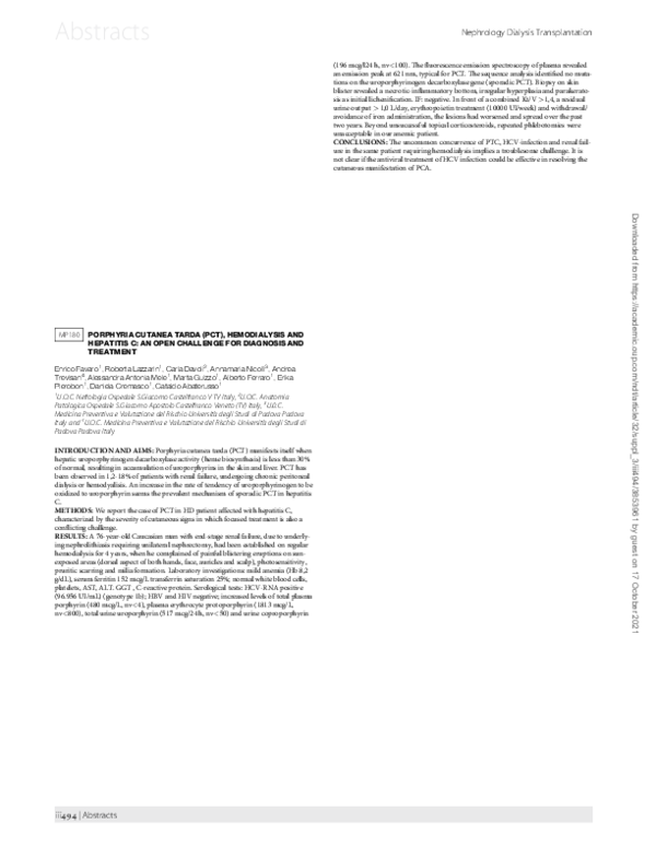 (PDF) MP180PORPHYRIA Cutanea Tarda (PCT), Hemodialysis and Hepatitis C ...