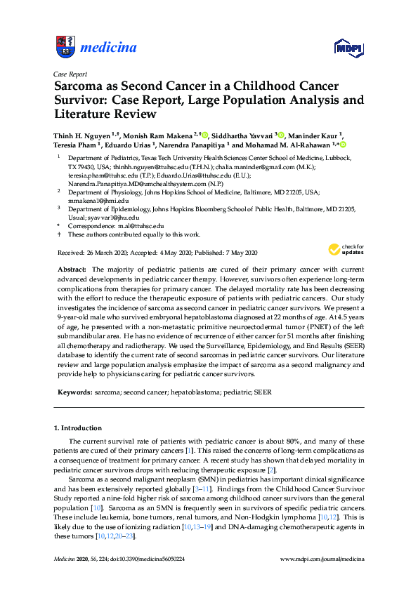 (PDF) Sarcoma as Second Cancer in a Childhood Cancer Survivor: Case ...