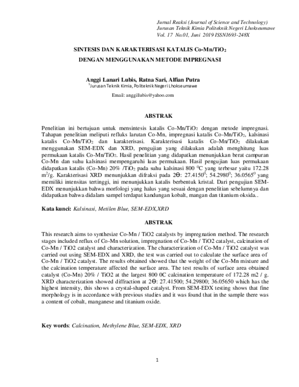 (PDF) SINTESIS DAN KARAKTERISASI KATALIS Co-Mn/TiO2 DENGAN MENGGUNAKAN ...