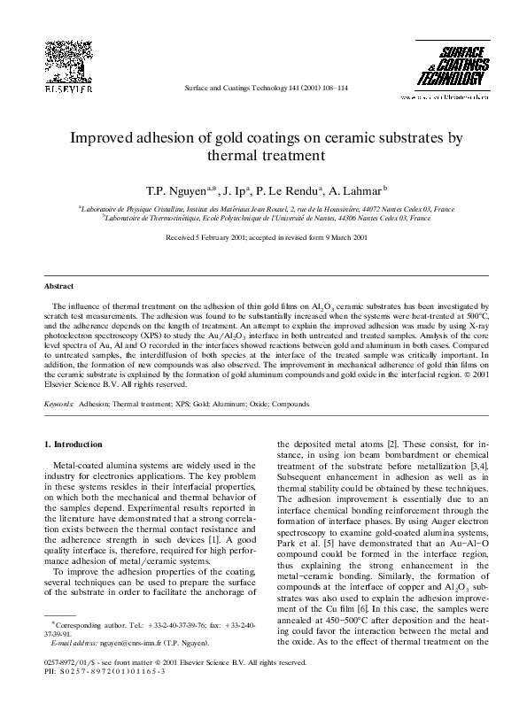 (PDF) Improved adhesion of gold coatings on ceramic substrates by ...