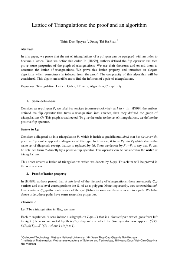 (PDF) Lattice of Triangulations: the proof and an algorithm