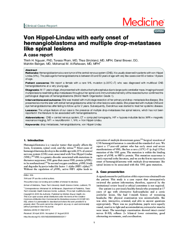 (PDF) Von Hippel-Lindau with early onset of hemangioblastoma and ...