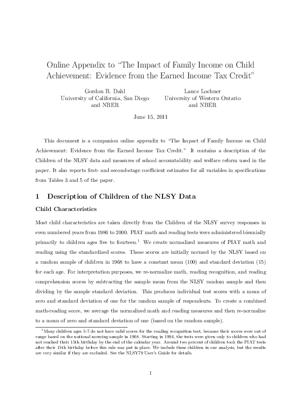 (PDF) Online Appendix to “The Impact of Family Income on Child ...