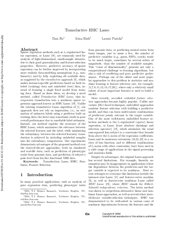 (PDF) Transductive HSIC Lasso
