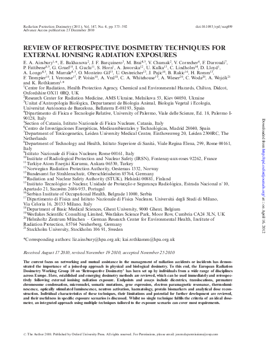 (PDF) Review of retrospective dosimetry techniques for external ...