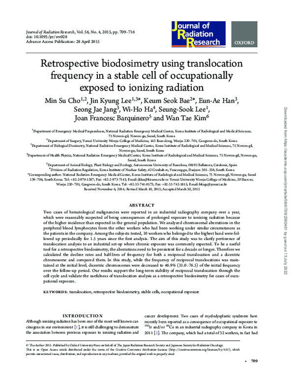(PDF) Retrospective biodosimetry using translocation frequency in a ...
