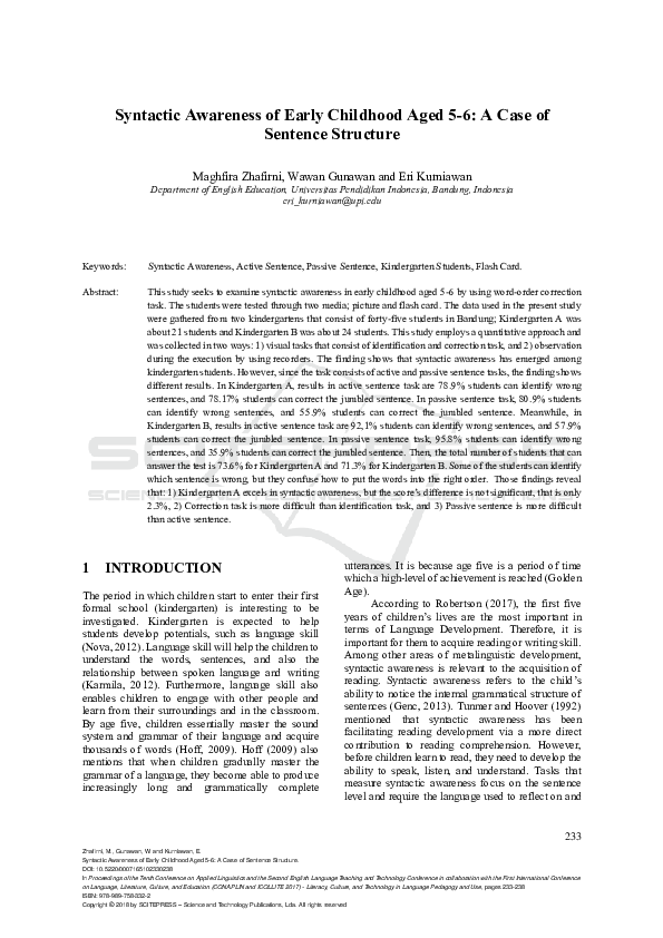 (PDF) Syntactic Awareness of Early Childhood Aged 5-6: A Case of ...