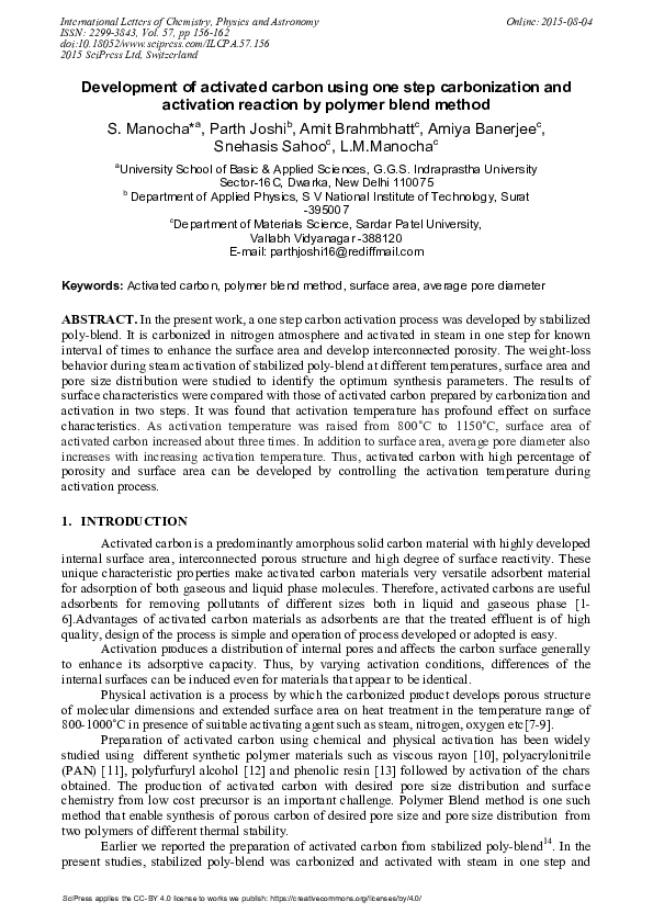 (PDF) Development of Activated Carbon Using One Step Carbonization and ...