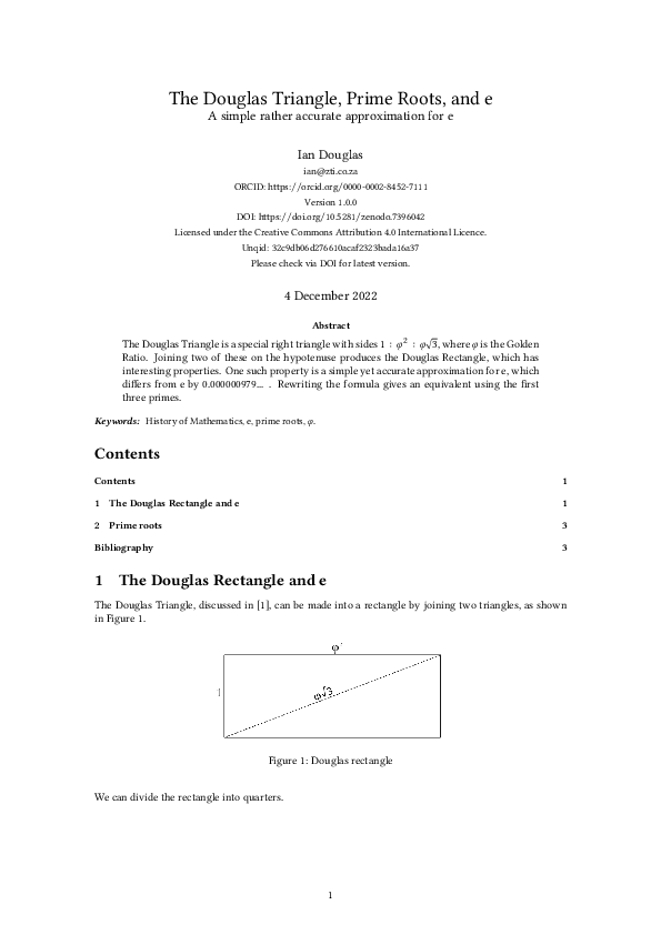 (PDF) The Douglas Triangle, Prime Roots, and e A simple rather accurate ...