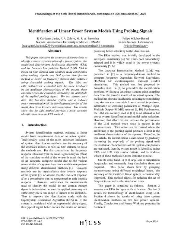 (PDF) Identification of Linear Power System Models Using Probing Signals
