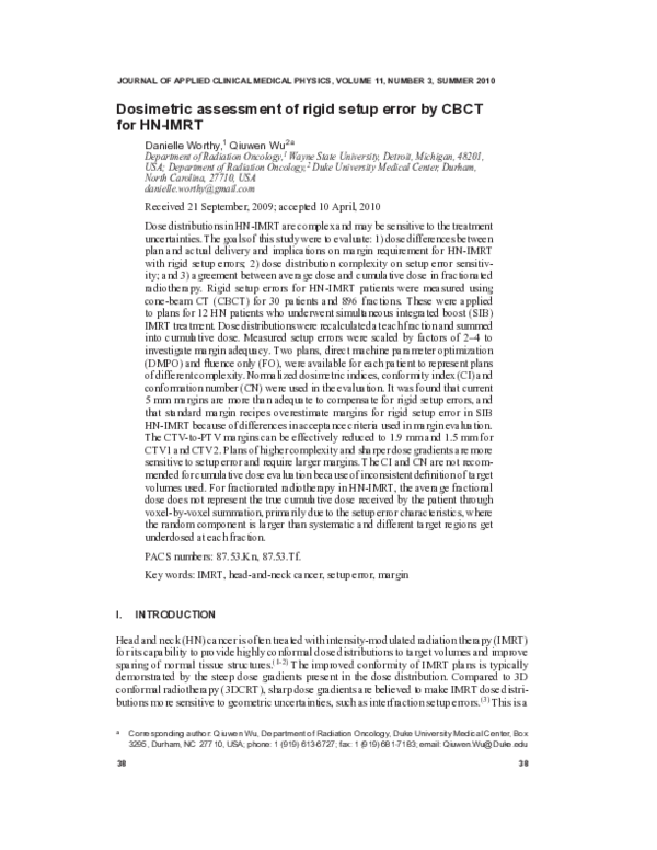 (PDF) Dosimetric assessment of rigid setup error by CBCT for HN-IMRT