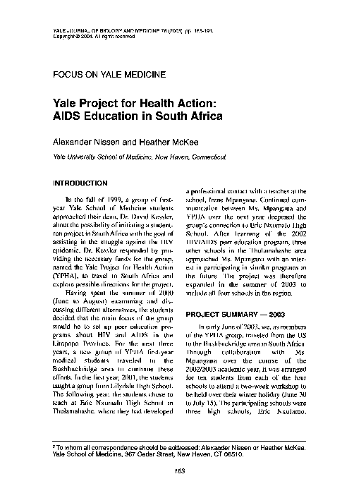 (PDF) Yale project for health action: AIDS education in South Africa