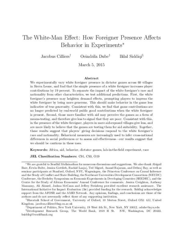 (PDF) The white-man effect: How foreigner presence affects behavior in ...