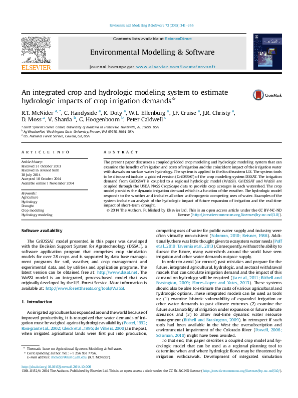 (PDF) An integrated crop and hydrologic modeling system to estimate hydrologic impacts of crop ...