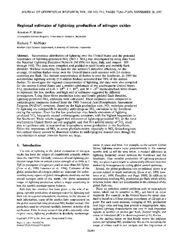 (PDF) Regional estimates of lightning production of nitrogen oxides
