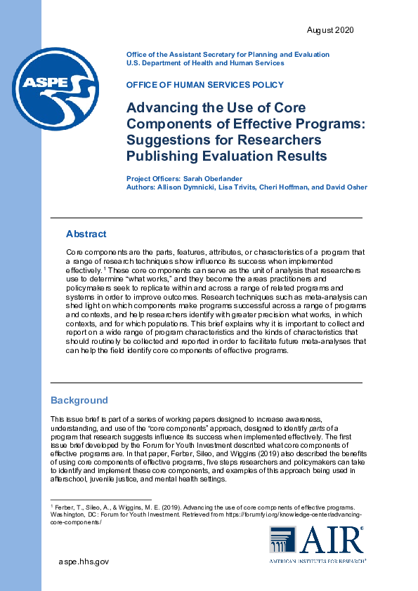 (PDF) Advancing the Use of Core Components of Effective Programs: Suggestions for Researchers ...