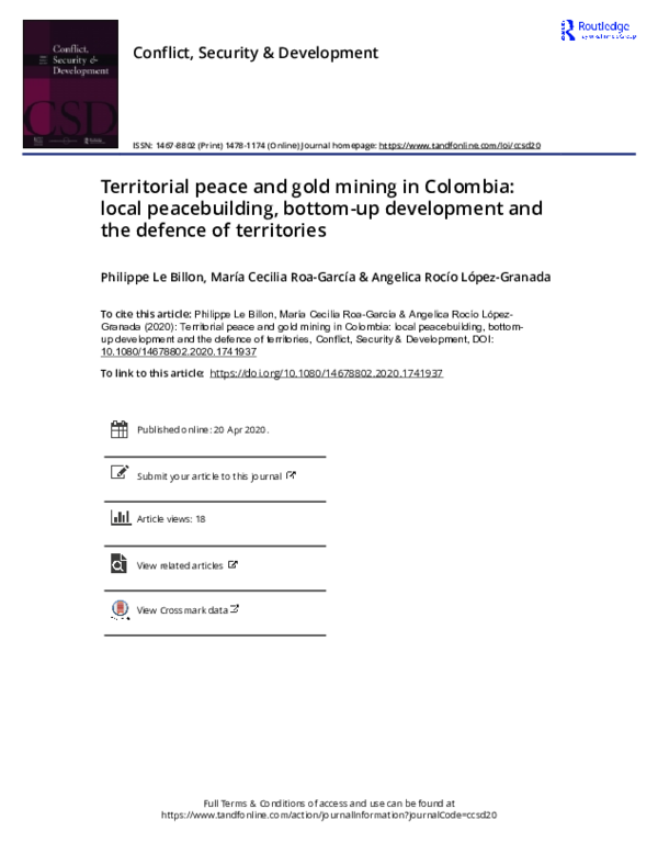 (PDF) Territorial peace and gold mining in Colombia: local ...