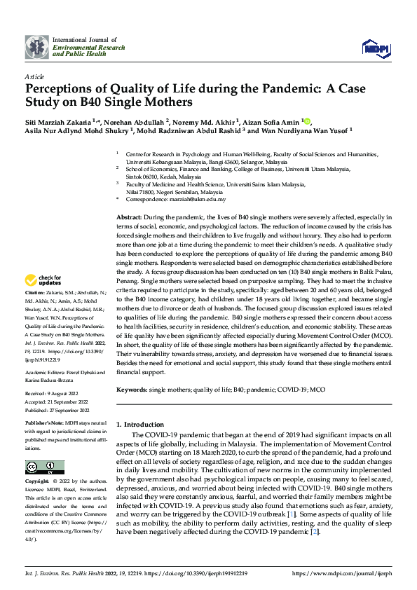 (PDF) Perceptions of Quality of Life during the Pandemic: A Case Study ...