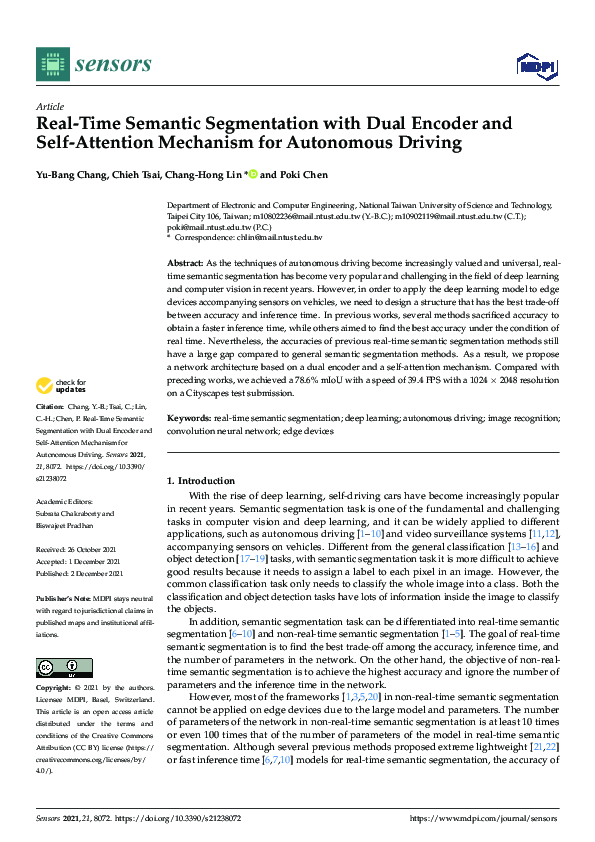Pdf Real Time Semantic Segmentation With Dual Encoder And Self
