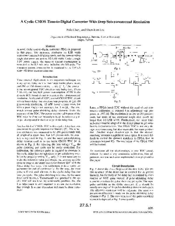 Pdf A Cyclic Cmos Time To Digital Converter With Deep Sub Nanosecond Resolution