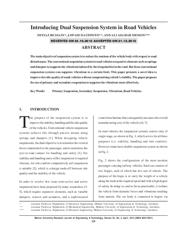 (PDF) Introducing Dual Suspension System in Road Vehicles