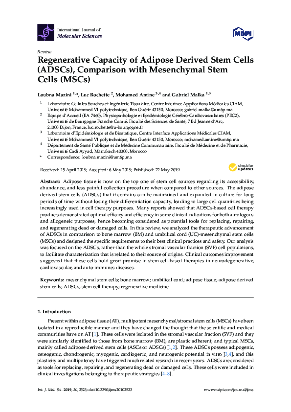 (PDF) Regenerative Capacity of Adipose Derived Stem Cells (ADSCs), Comparison with Mesenchymal ...