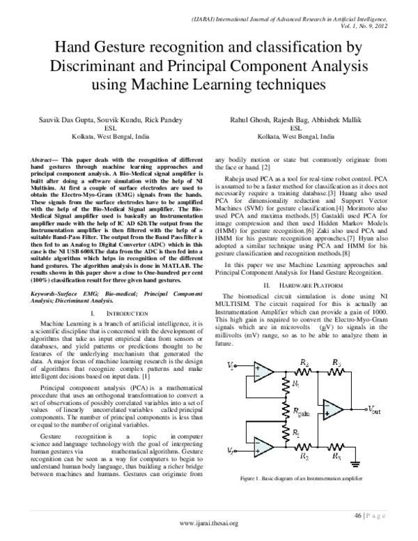 Pdf Hand Gesture Recognition And Classification By Discriminant And Principal Component
