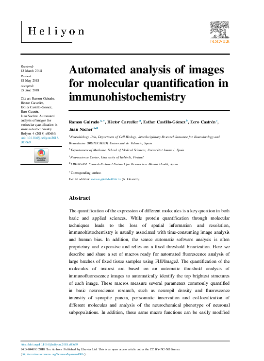 (PDF) Automated analysis of images for molecular quantification in immunohistochemistry