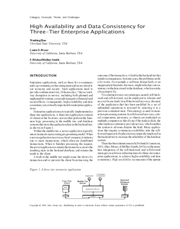 (PDF) High Availability and Data Consistency for Three-Tier Enterprise ...